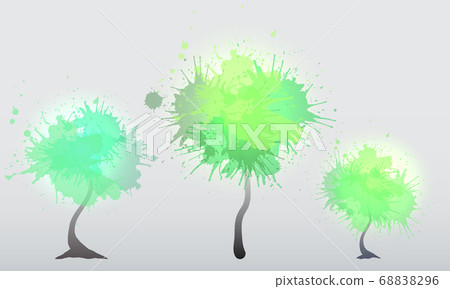Set of trees with green watercolor sprays. Vector - Stock Illustration ...