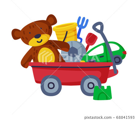Wheeled Box of Baby Toys, Bucket, Car, Teddy... - Stock Illustration ...