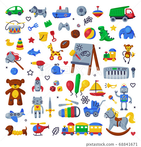 Children Toys Big Set, Various Colorful Objects... - Stock Illustration ...