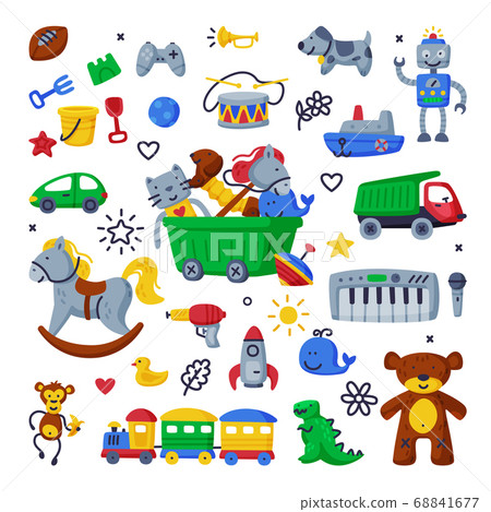 Children Toys Set, Various Objects for Kids... - Stock Illustration ...