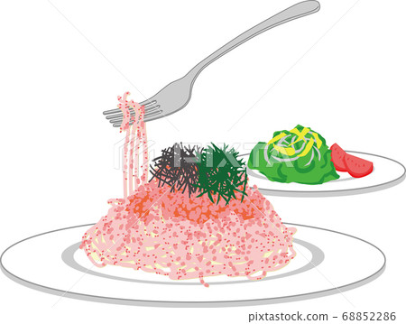 Illustration of cod roe cod roe pasta and salad - Stock Illustration ...