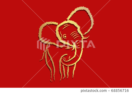 Elephant with golden border elements in paint - Stock Illustration ...