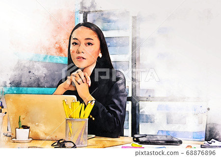 Abstract business woman working in the office... - Stock Illustration ...
