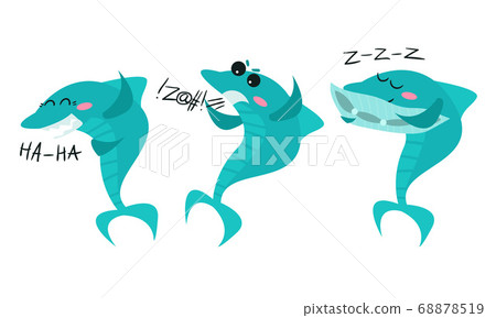 Humanized Shark Laughing, Sleeping and Scolding... - Stock Illustration ...