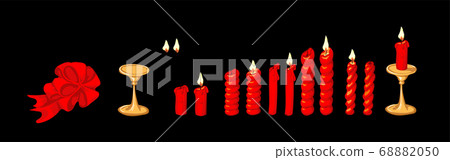 Set of different shapes wax bright red candles,... - Stock Illustration ...