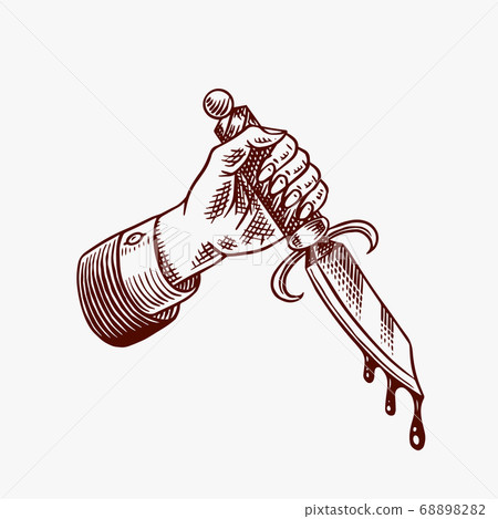 Dagger in hand with blood. for tattoo or label.... - Stock Illustration ...