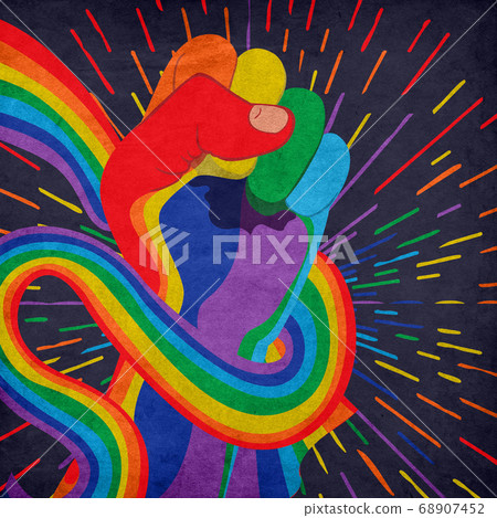 Rainbow clenched fist with ribbon abstract design - Stock Illustration ...