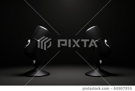 Two microphones on the black background. 3d-插圖素材 [68907959] - PIXTA圖庫