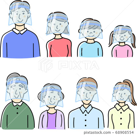 Face shield family, couple, student illustration - Stock Illustration ...
