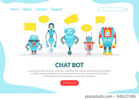 Chat Bot Landing Page Template, Cute Friendly... - Stock Illustration ...