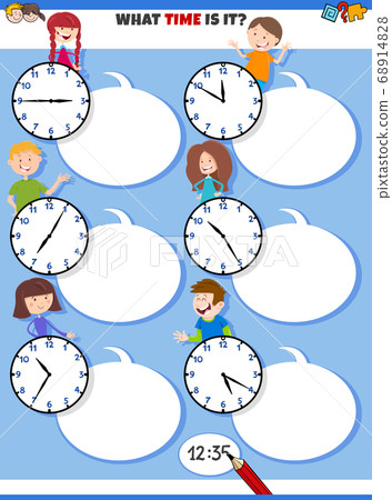 telling time educational task with cartoon kids - Stock Illustration ...