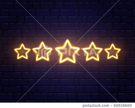 Star rating neon banner. Golden five stars on - Stock Illustration ...