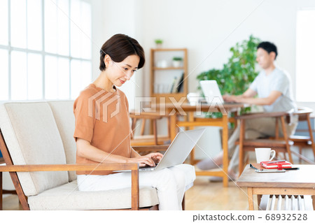 Telework couple middle couple living lifestyle... - Stock Photo ...