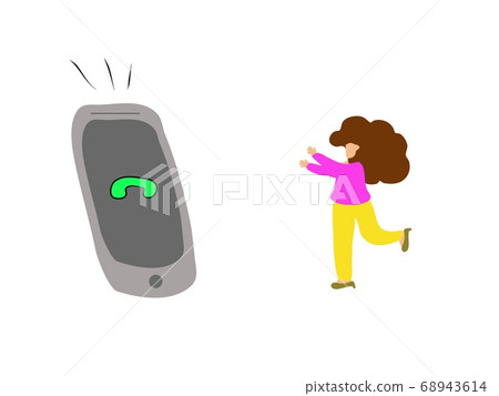 Illustration woman runs to mobile phone, concept - Stock Illustration ...