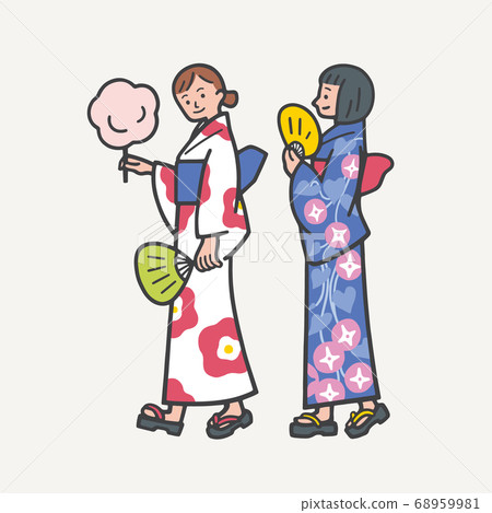 Yukata girls - Stock Illustration [68959981] - PIXTA