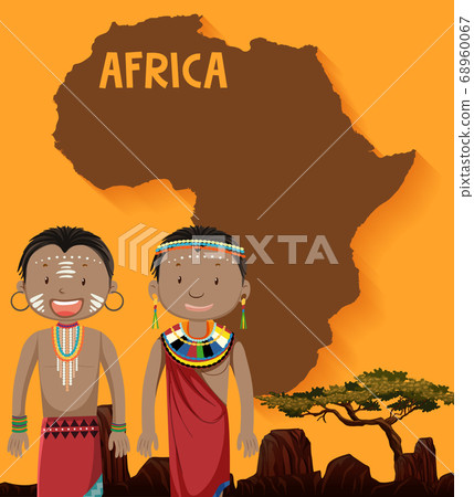 Native african tribe with map on the background - Stock Illustration ...