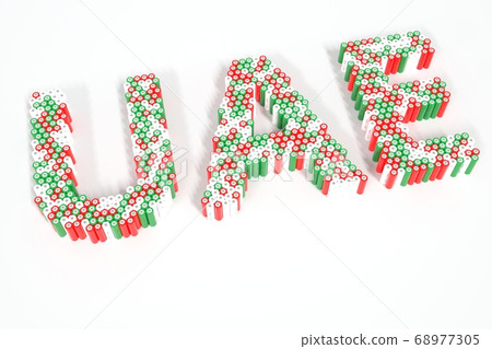 UAE text made with many batteries. Electrical... - Stock Illustration ...