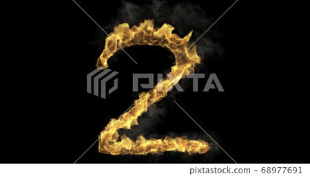 Burning number Two on a black background. 3d... - Stock Illustration ...