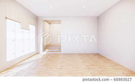 large room, wide open Clean white wall and wood - Stock Illustration ...