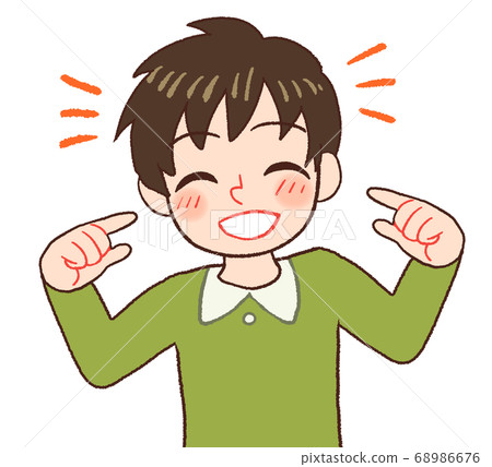 Child pointing at the face with a smile - Stock Illustration [68986676 ...