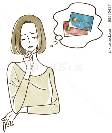 Woman thinking credit card - Stock Illustration [68990437] - PIXTA