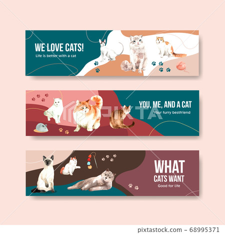 Cute cats banner template design for advertise and - Stock Illustration ...