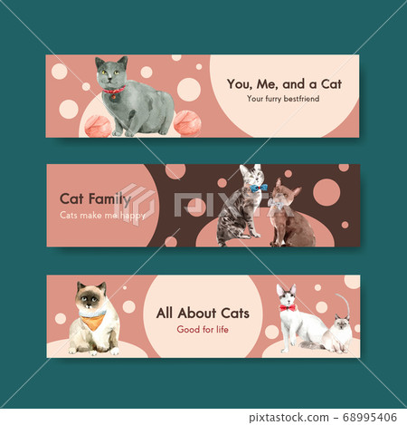Cute cats banner template design for advertise and - Stock Illustration ...