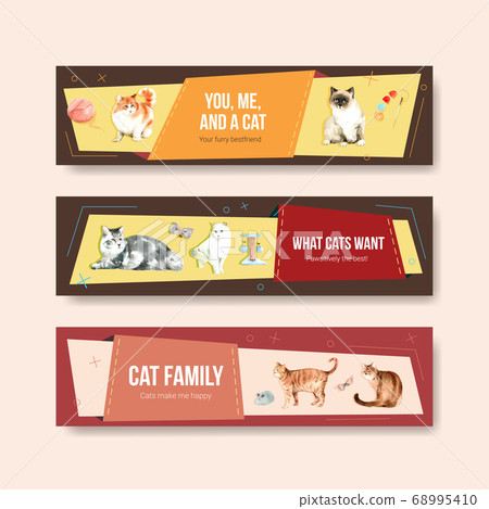 Cute cats banner template design for advertise and - Stock Illustration ...