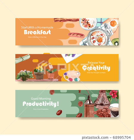 Daily life banner template design for brochure and - Stock Illustration ...