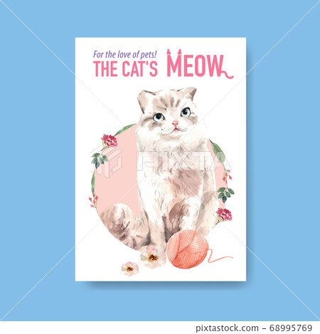 Poster template design with cute cat for brochure - Stock Illustration ...