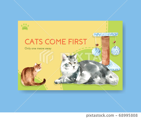 Facebook template design with cute cat for social - Stock Illustration ...