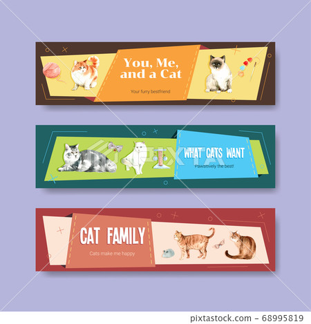 Cute cats banner template design for advertise and - Stock Illustration ...