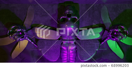 Scary composition of human skulls and insects.... - Stock Illustration ...