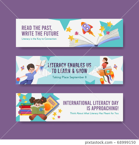 Banner template with International literacy Day - Stock Illustration ...