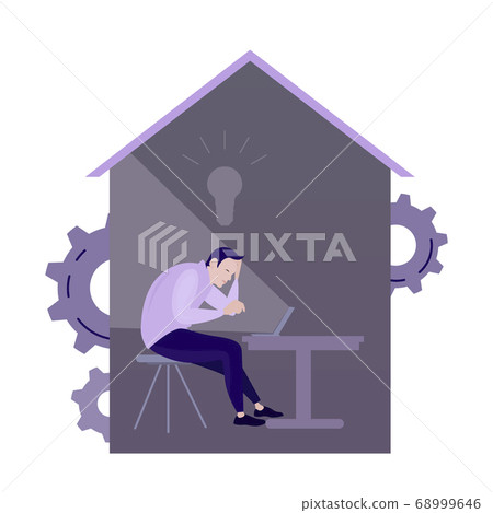 Home isolation, work with laptop. Vector... - Stock Illustration ...
