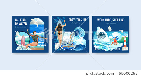 Ads template with surfboards at beach design for - Stock Illustration ...