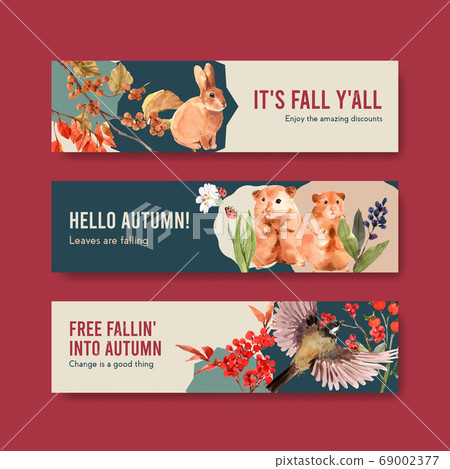 Banner template with autumn forest and animals - Stock Illustration ...