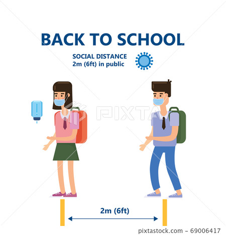 Back to school poster safe social distancing... - Stock Illustration ...