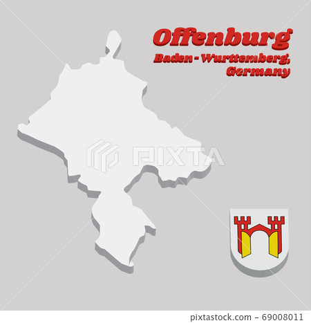 3D Map outline and Coat of arms of Offenburg,... - Stock Illustration ...