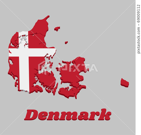 3D Map outline and flag of Denmark, - Stock Illustration [69009112] - PIXTA