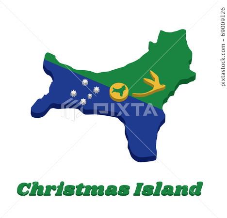 3D Map outline and flag of Christmas Island, - Stock Illustration ...