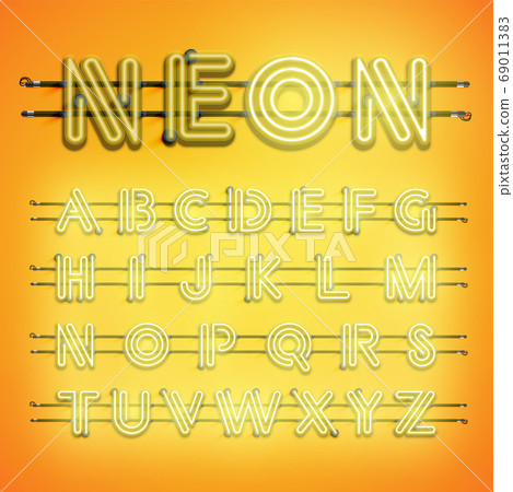 Realistic dashed neon font with shadows, glow and - Stock Illustration ...