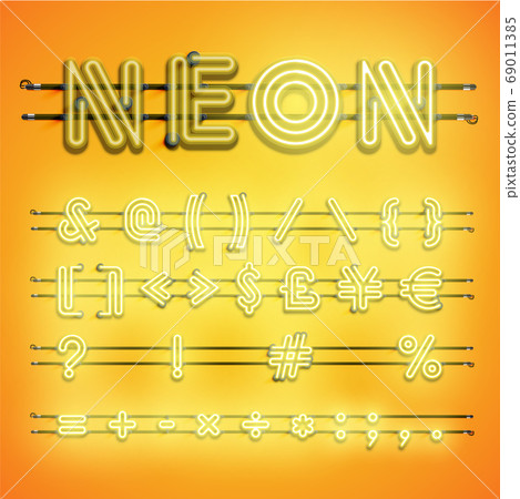 Realistic dashed neon font with shadows, glow and - Stock Illustration ...