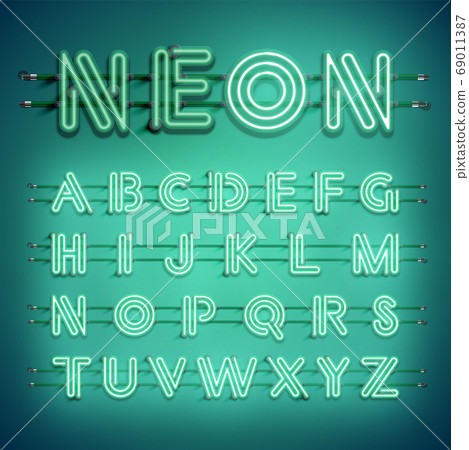 Realistic dashed neon font with shadows, glow and - Stock Illustration ...