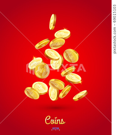 Realistic Gold coins falling down. Isolated on red - Stock Illustration ...