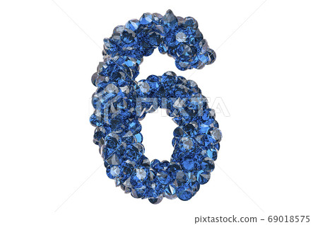 Number 6 from blue diamonds or sapphires - Stock Illustration [69018575 ...