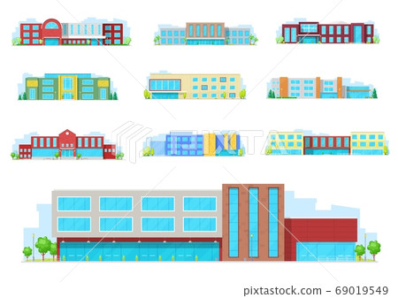 Education building isolated icons with school - Stock Illustration ...