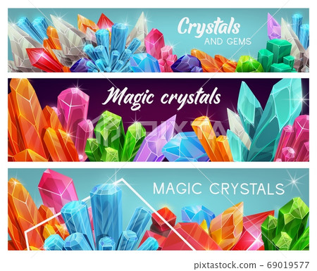Magic crystal gems, gemstones cartoon vector jewel - Stock Illustration ...