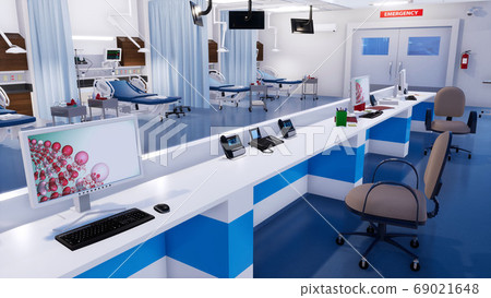 Empty nurses station in emergency room of clinic - Stock Illustration ...