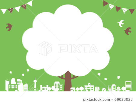 Big tree and city ecological background... - Stock Illustration ...
